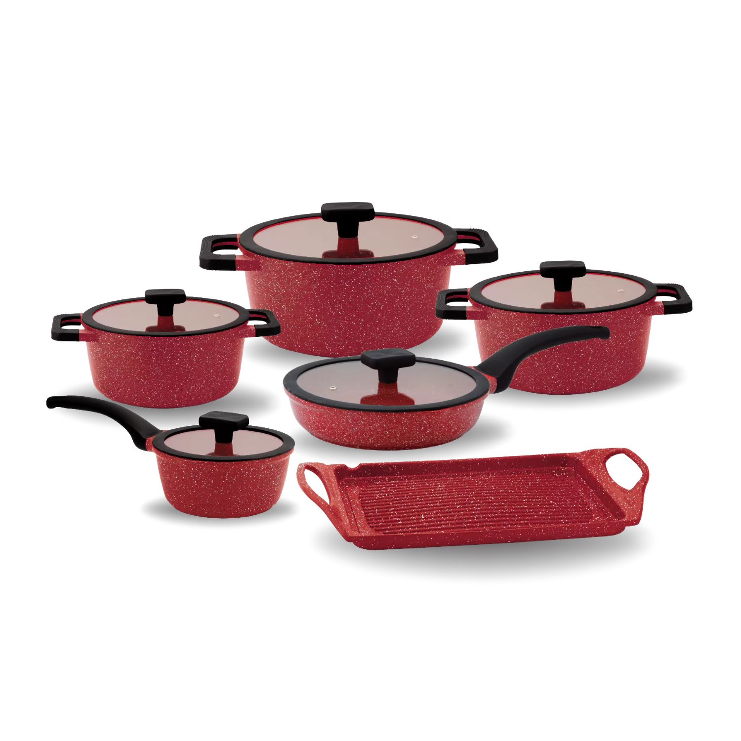 Juego de Ollas Roca Volcánica de 11 Pcs Color Rojo – Tienda PENTHA