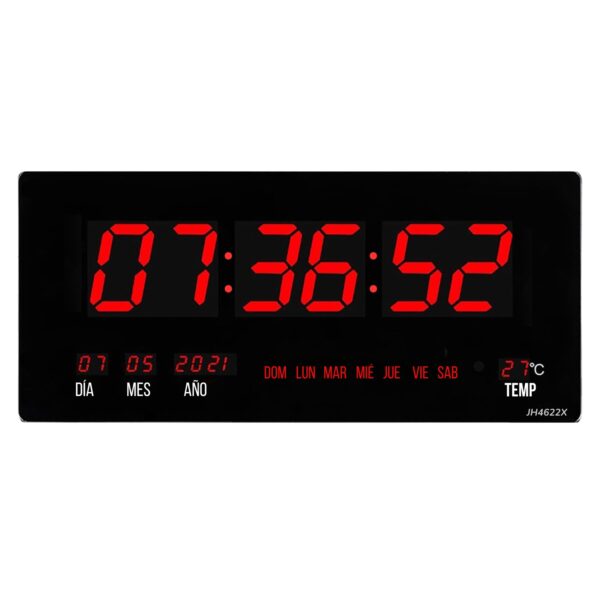 Reloj Digital de Pared 46x22cm Fecha, Hora y Temperatura Rojo Led ...