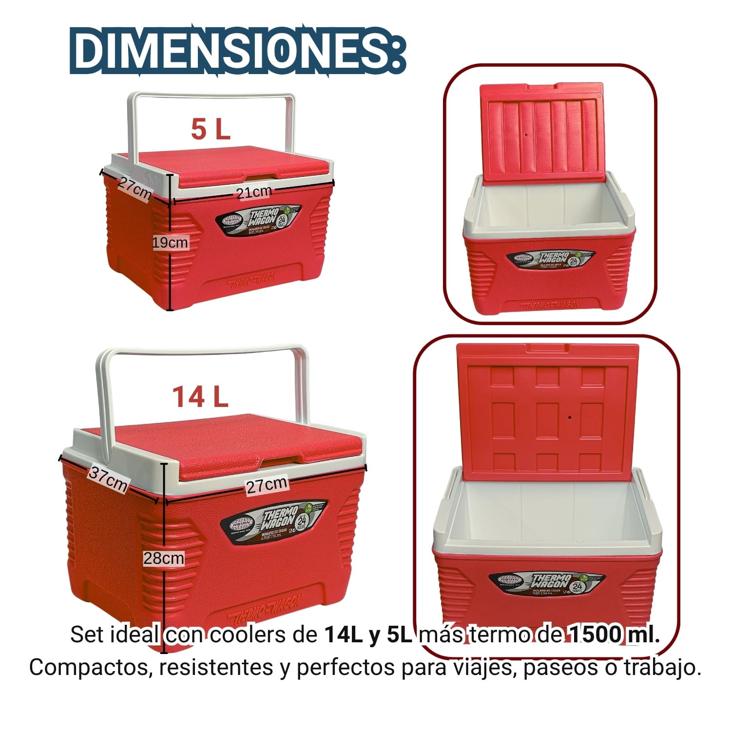 Cooler Hielera 14 y 5Litros más Termo 1500ml – 3 Piezas Rojo – Tienda ...