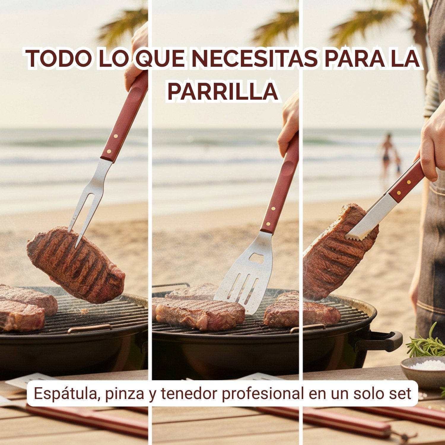 Set Parrillero de Acero Inoxidable con Mango de Madera 3 Pzs – Tienda ...